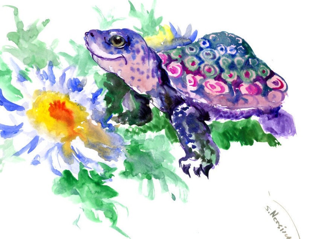 Baby Turtle's Joyful Journey: Whimsical Original Watercolor Art for ...