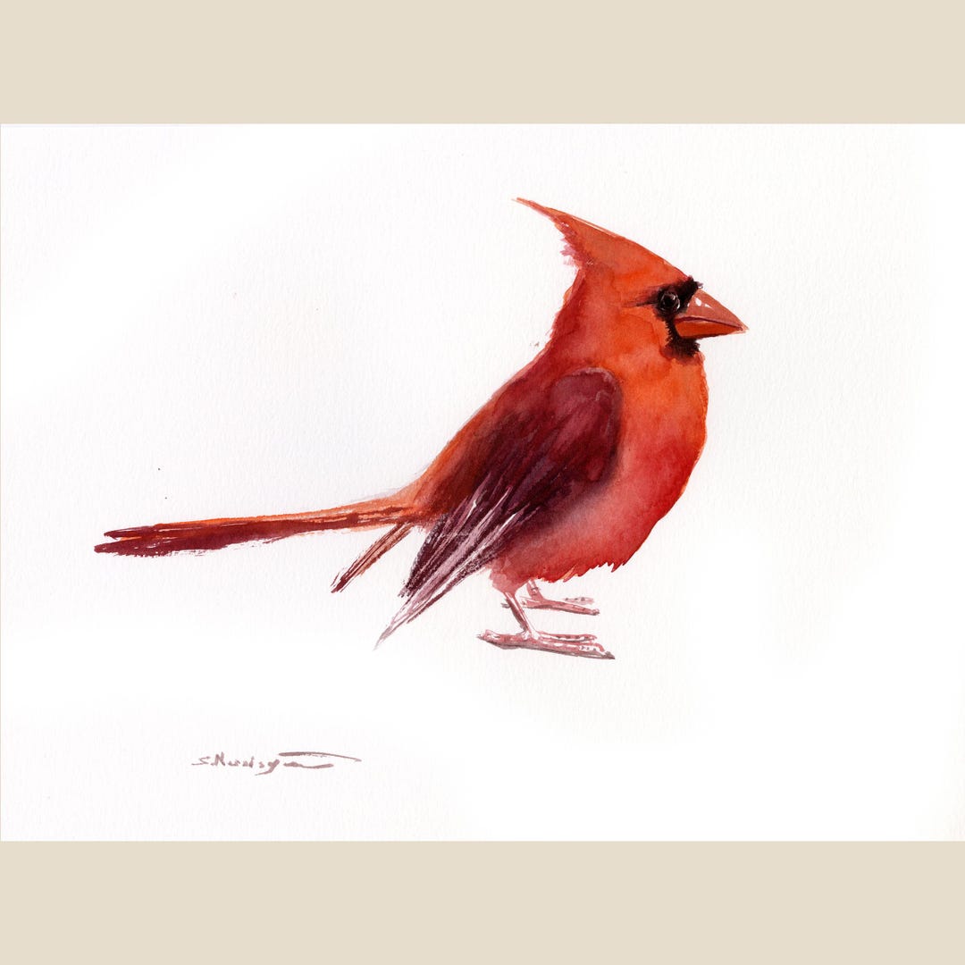 Cardinal Bird Artwork, an Original Watercolor Painting by Artist Suren ...