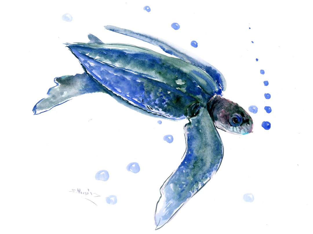 Swimming Sea Turtle Artwork, Original Hand Painted Watercolor Wall Art ...