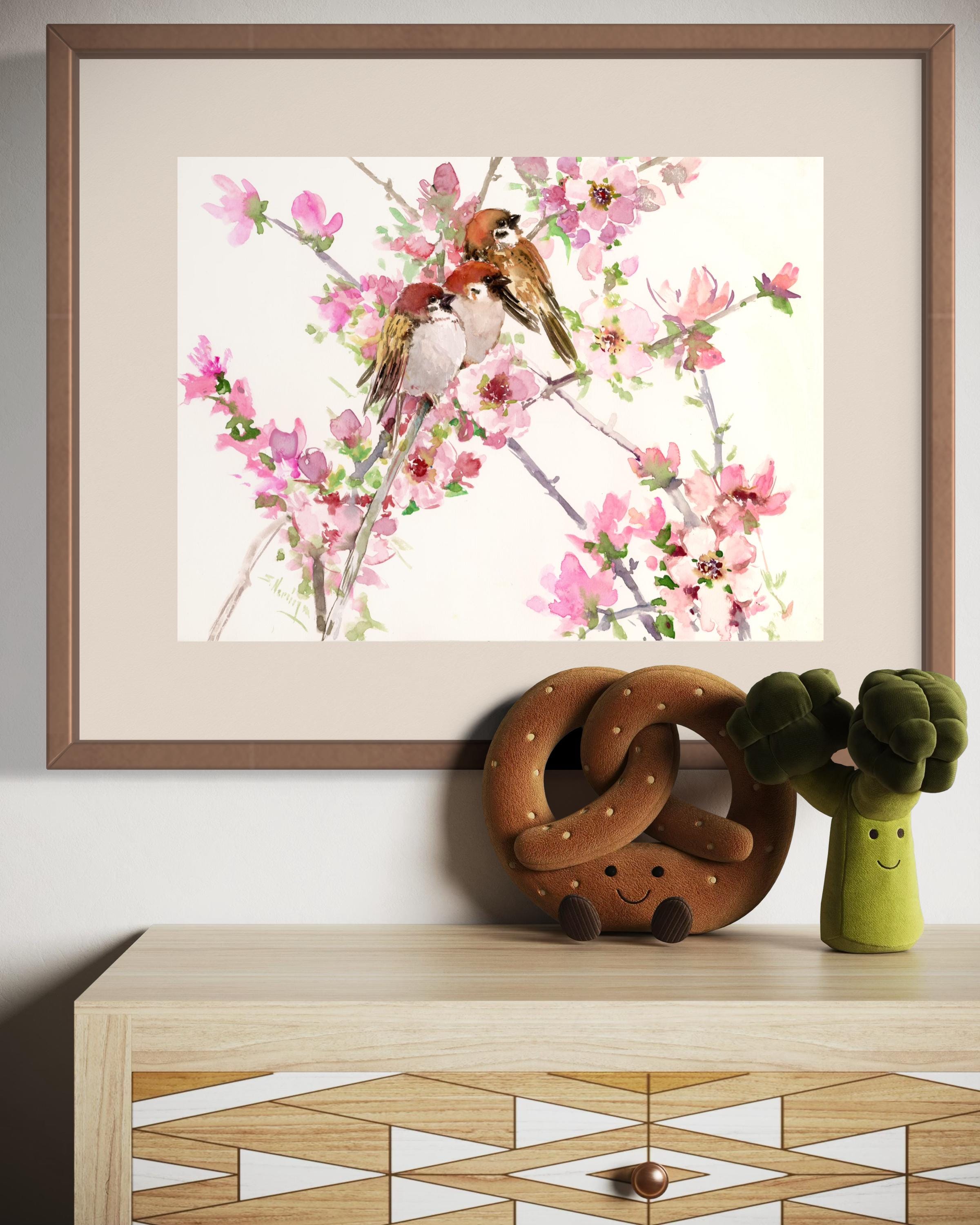 Sparrows on the Spring Tree, Original Watercolor Painting - Etsy