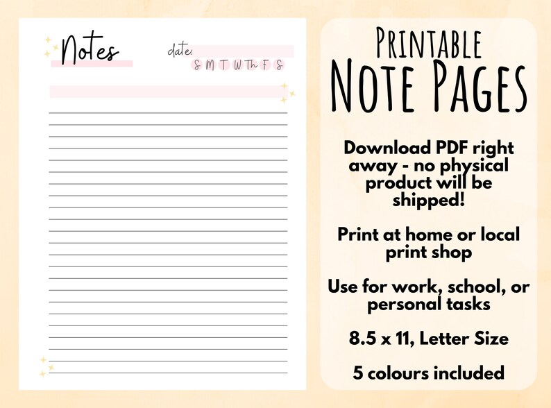 Printable Notes List Digital Download Planner Blank Note Checklist ...