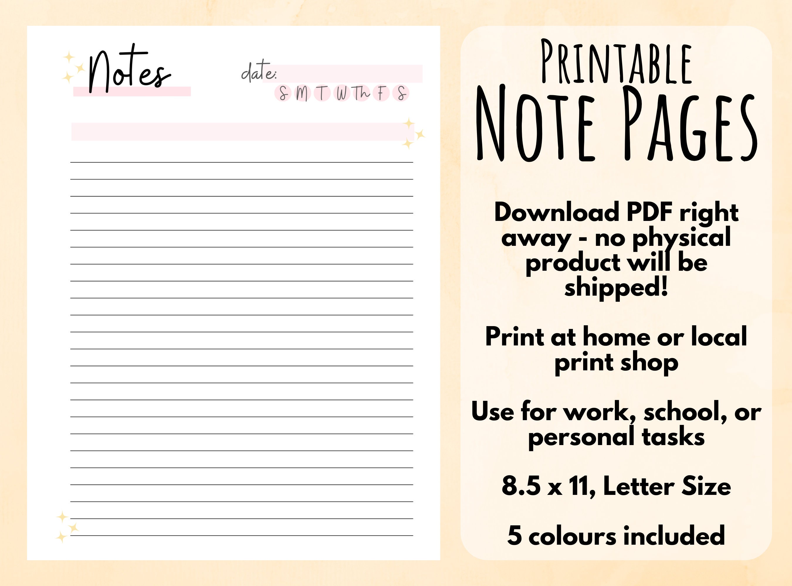 Printable Notes List Digital Download Planner Blank Note Checklist ...