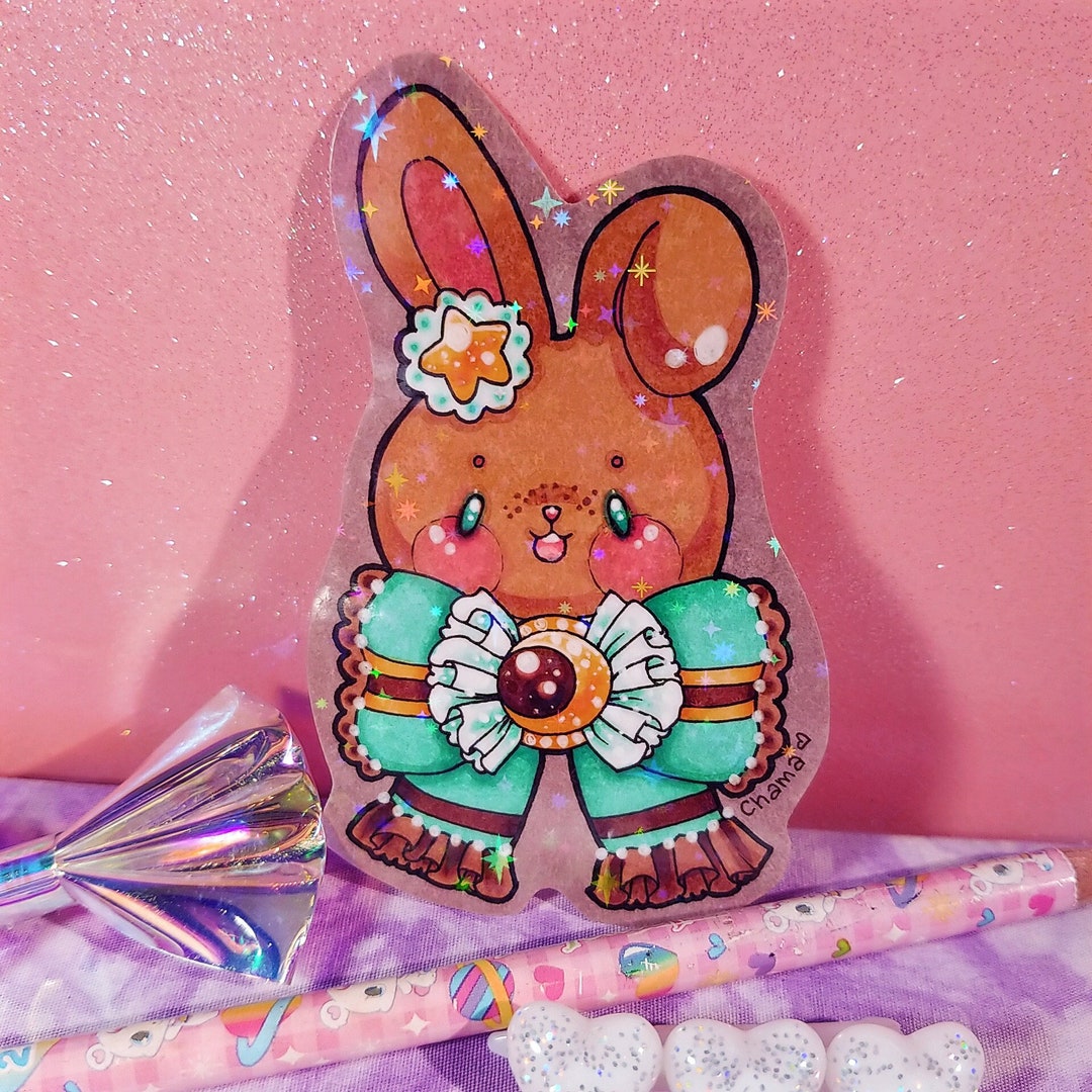 Holographic Mint-choco Bunny Bow Sticker Hand Drawn Original - Etsy
