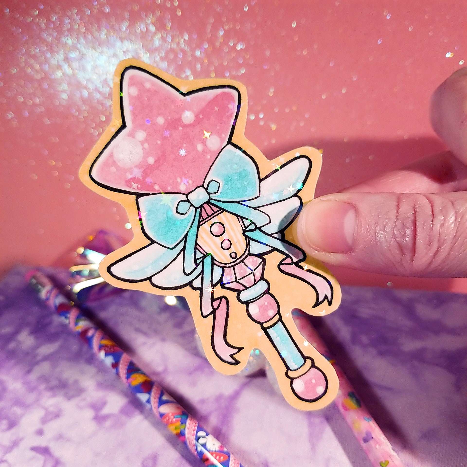 Holographic Magical Girl Star Wand Sticker, Trans Flag Colors, Hand ...