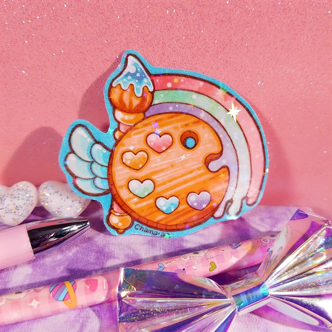 Holographic Artists Palette Sticker With Pastel Rainbow Heart - Etsy