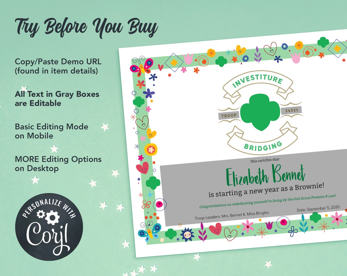 Girl Scout Investiture/bridging Certificate All Levels | Etsy