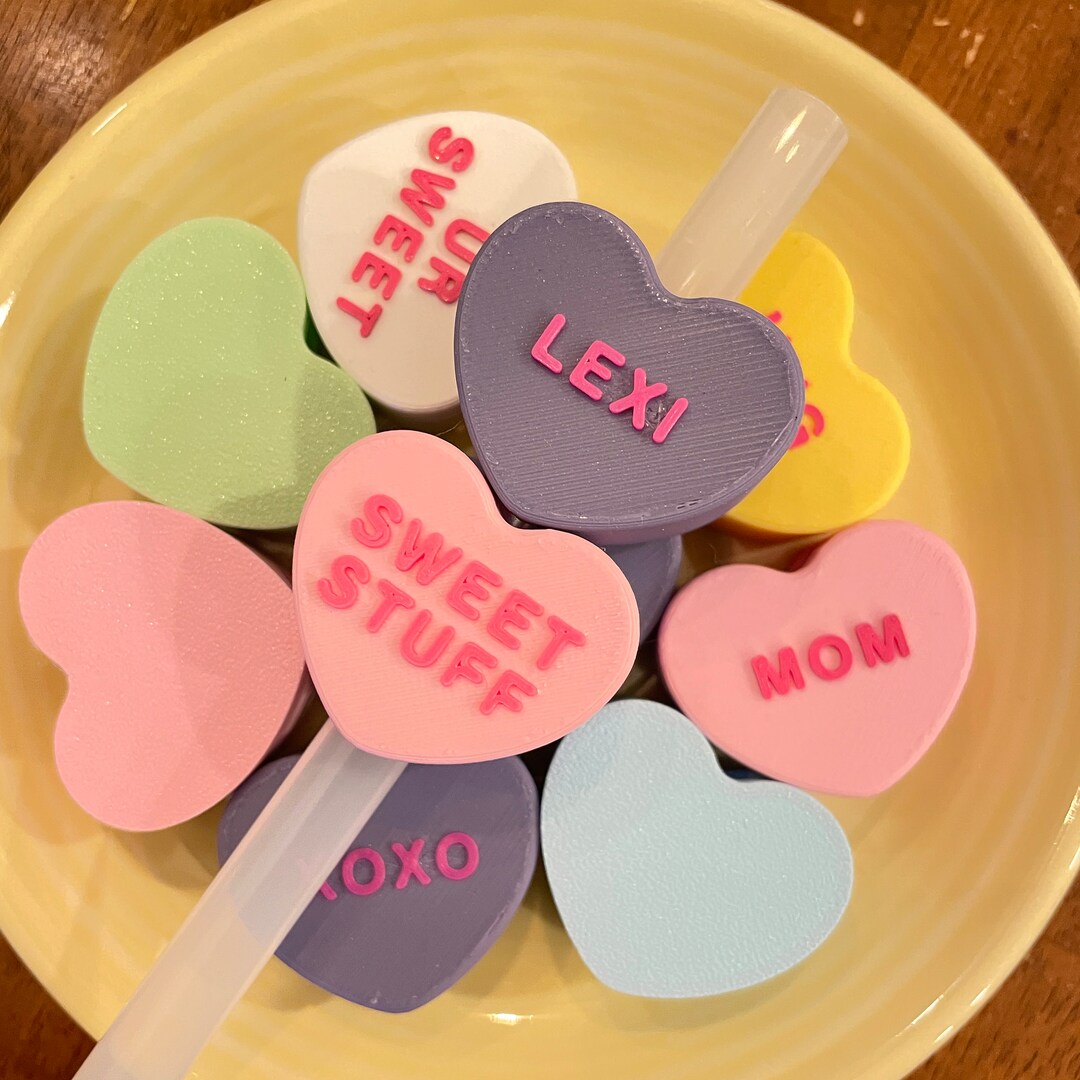 Personalized Conversation Heart Straw Toppers. Valentines Day Gift. Two ...