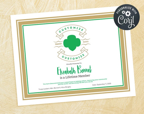 Girl Scout Formal Certificate. Customizable Banners. - Etsy
