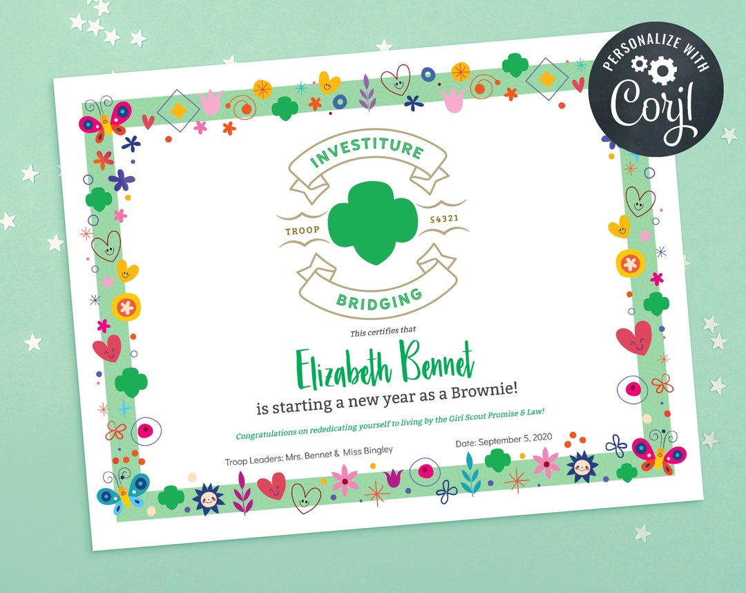 Girl Scout Investiture/bridging Certificate All Levels Downloadable - Etsy