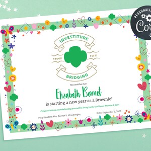Girl Scout Investiture/bridging Certificate All Levels Downloadable - Etsy