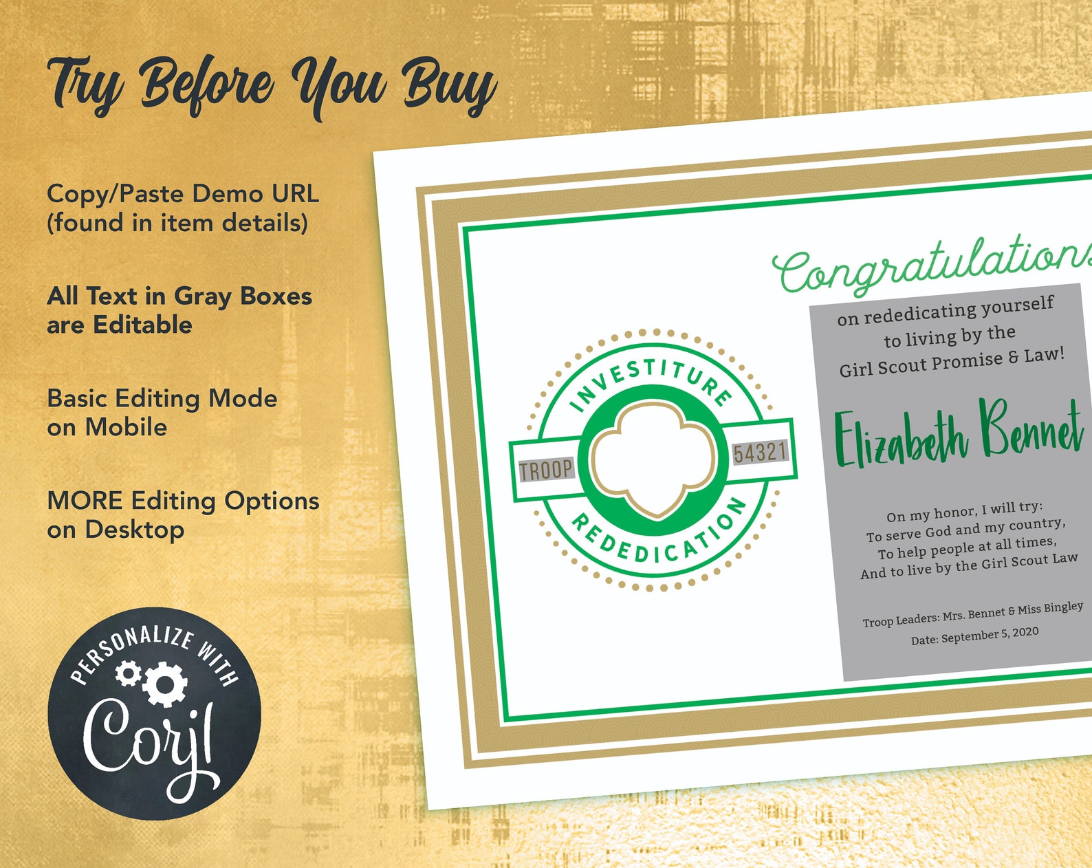 Girl Scout Investiture/rededication Certificate All Levels | Etsy