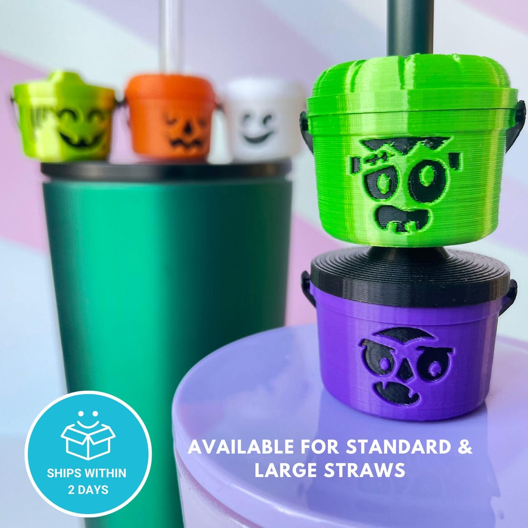 Straw Toppers Halloween Buckets With New Purple Vampire, Mummy ...