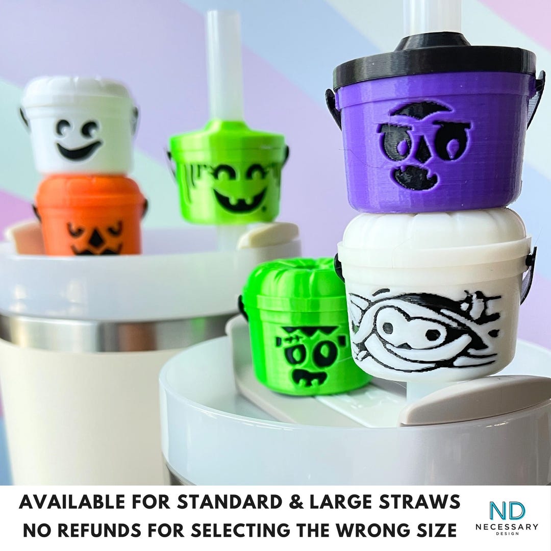 Straw Toppers Halloween Buckets With New Purple Vampire, Mummy ...