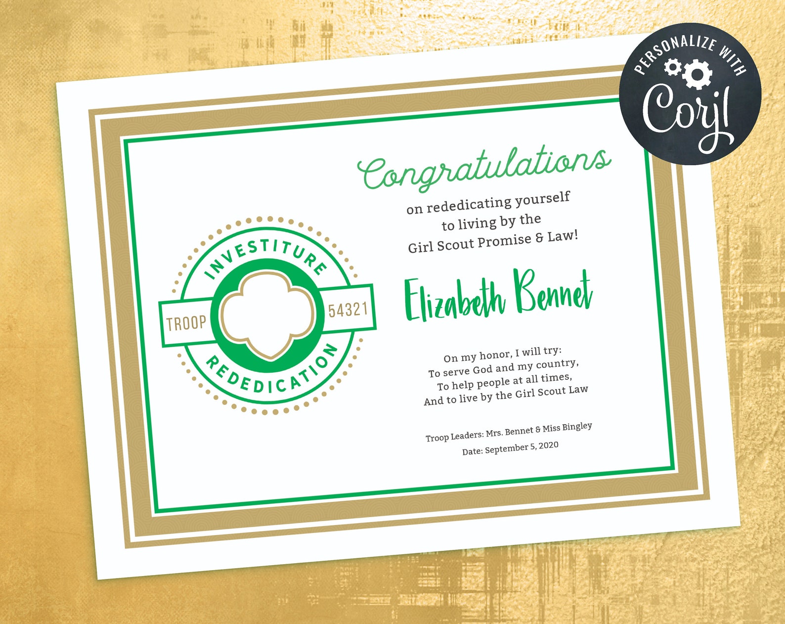 Girl Scout Investiture/rededication Certificate All Levels - Etsy