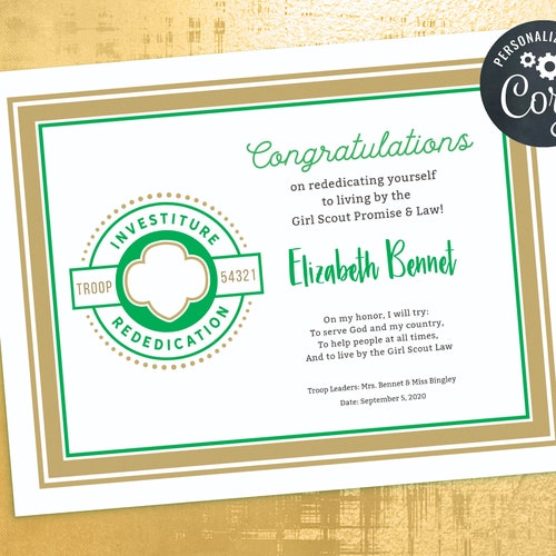 Girl Scout Investiture/rededication Certificate All Levels - Etsy