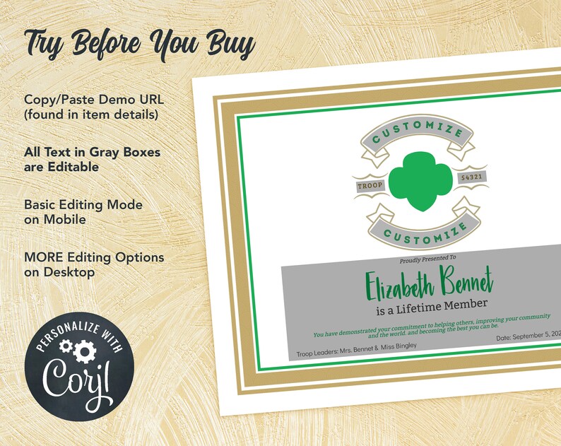 Girl Scout Formal Certificate. Customizable Banners. - Etsy
