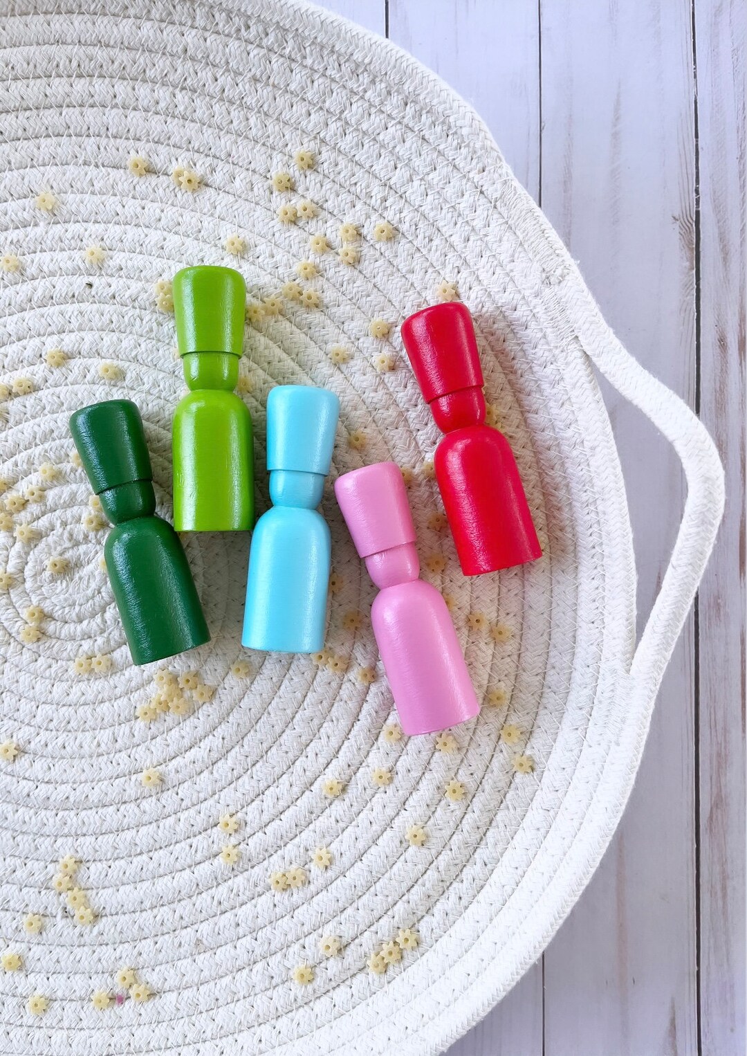 Set of 5 Nutcracker Peg Dolls Dollhouse Modern Wood Toy Unisex ...