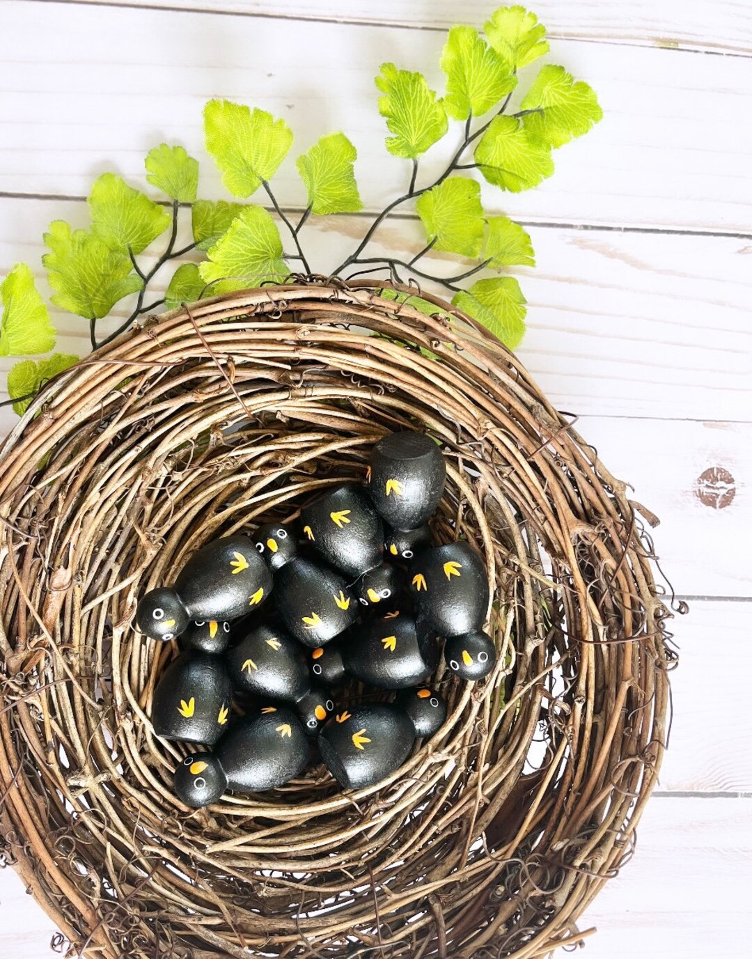 Set of 10 Crows Birds Peg Dolls - One Inch Tall Woodland Forest Nature ...