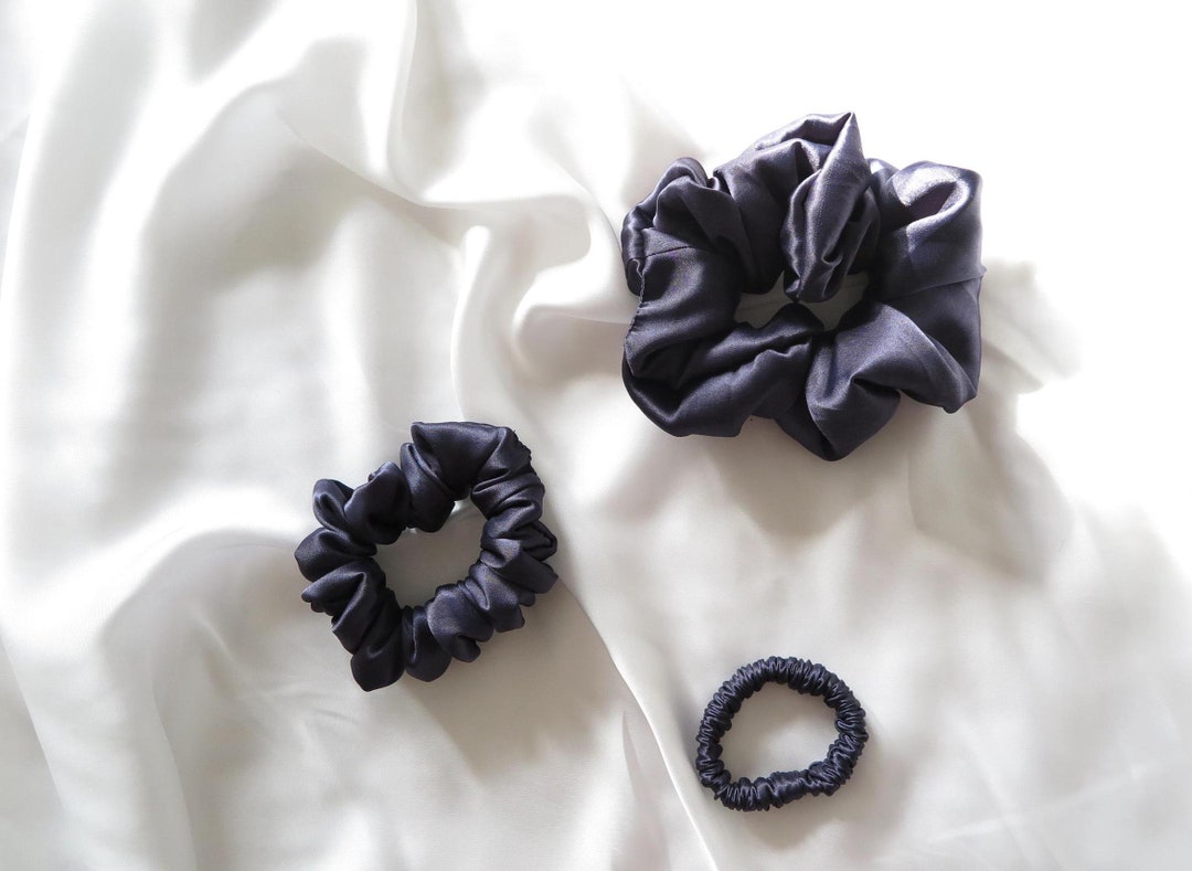 The Midnight Scrunchie || Satin Silk Scrunchie, Large Navy Blue ...
