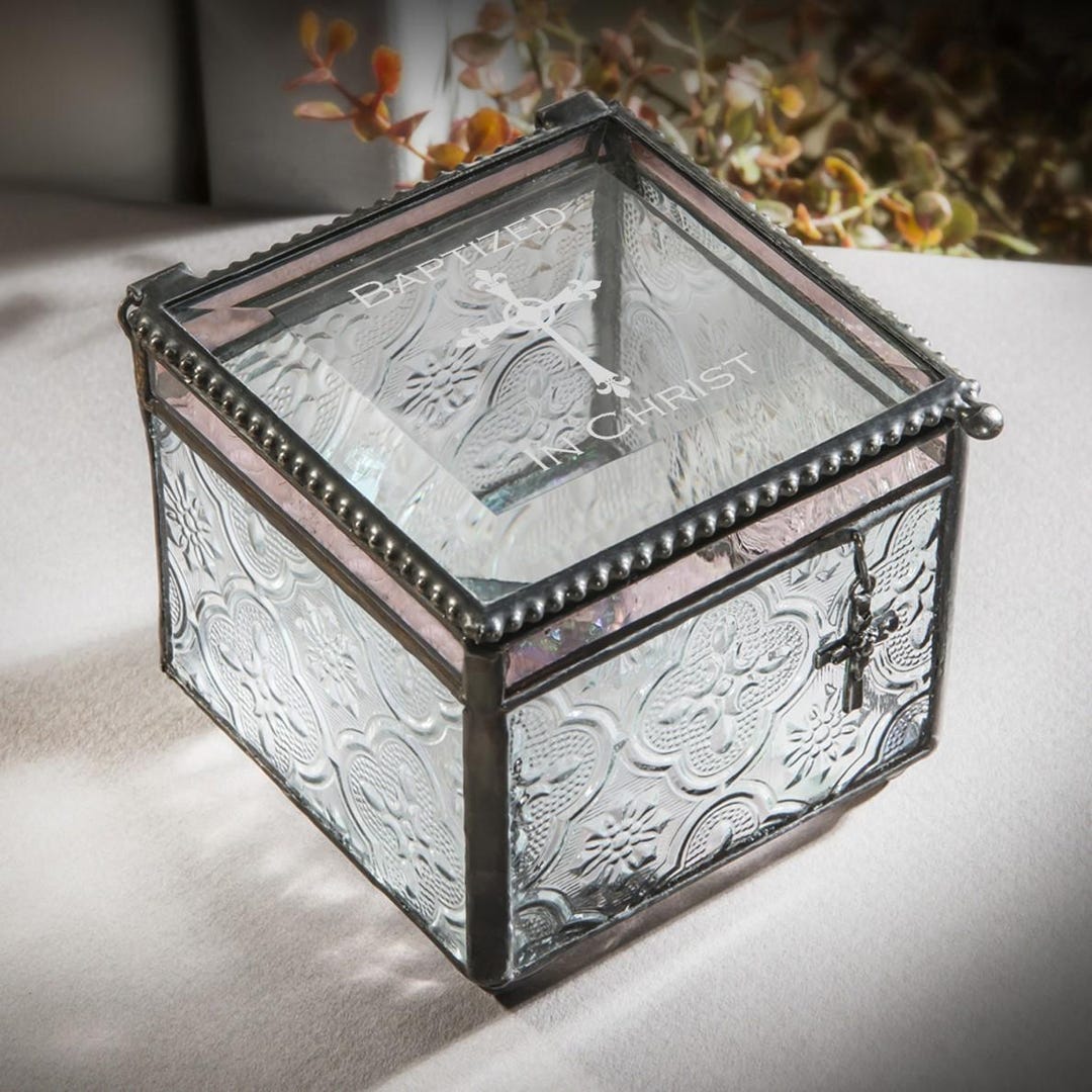 Engraved Stained Glass Keepsake Box – Baptism Gift With Cross Charm - Etsy