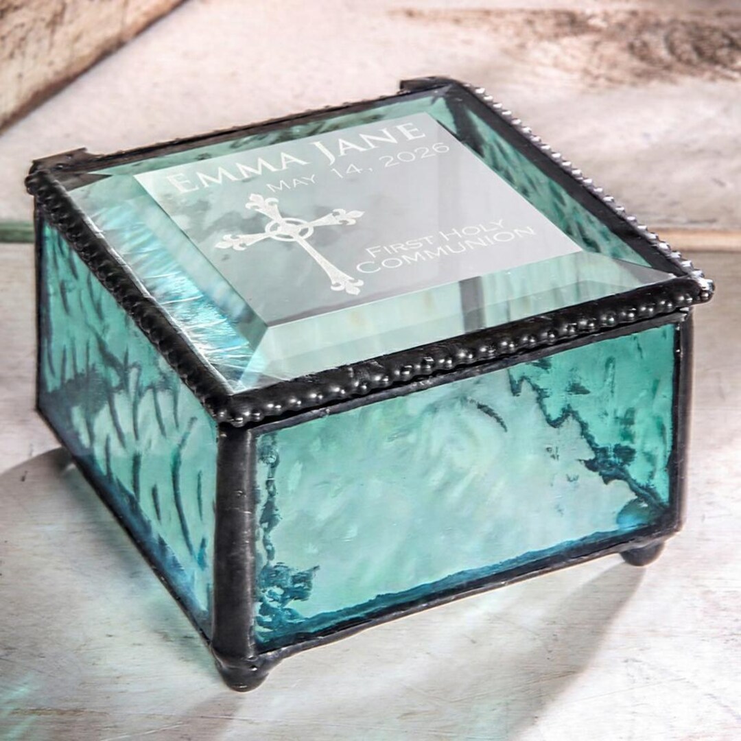 Personalized First Communion Rosary Case - Glass Keepsake Box Custom ...