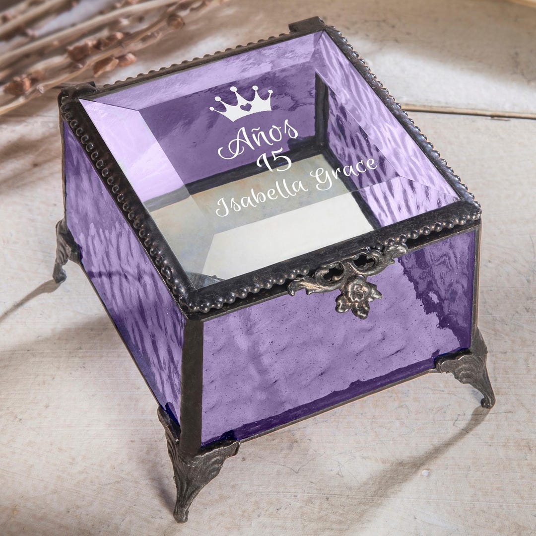 Personalized Quinceañera Keepsake Gift – Custom Engraved Glass Jewelry ...