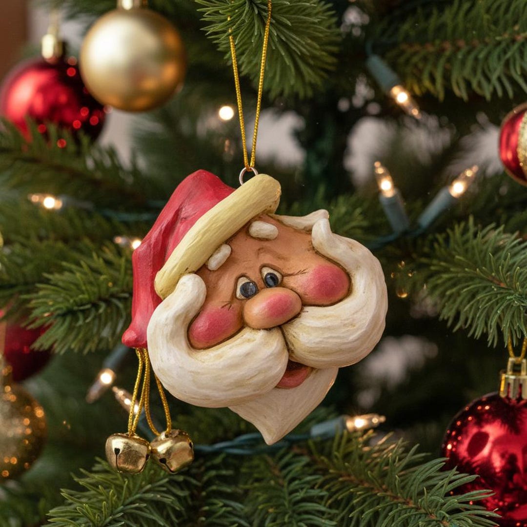 Large Santa Head Ornament With Handlebar Moustache Oversized by Bert ...
