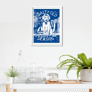 Sailing Dog Art Print, Wall Art, Sailing Art Print, Coastal Art, Blue ...