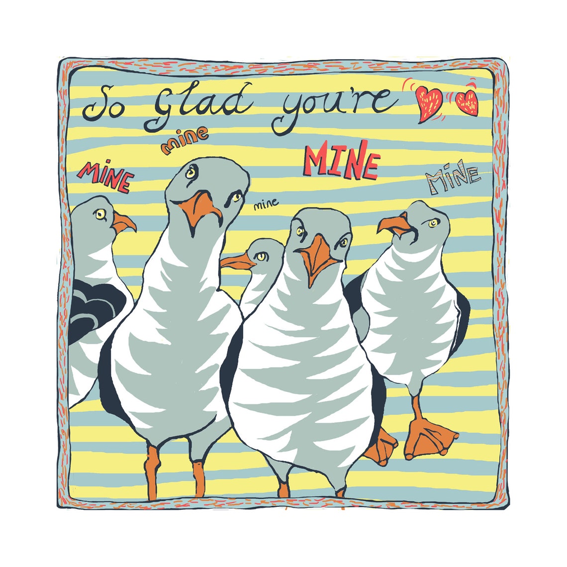 Seagull Card, Valentine's Card, Coastal Art Card, Anniversary Card ...