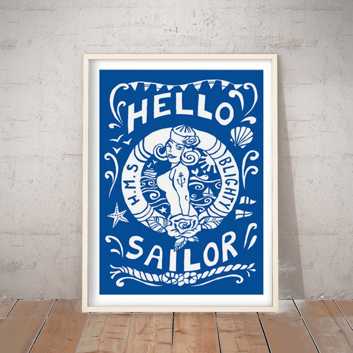 Sailor Art Print, Wall Art, Hello Sailor, Blue and White Print, Signed ...