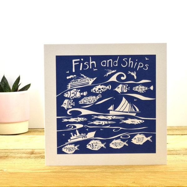 Fish and Ships Greetings Card, Fish Card, Coastal Art Card, Seaside ...