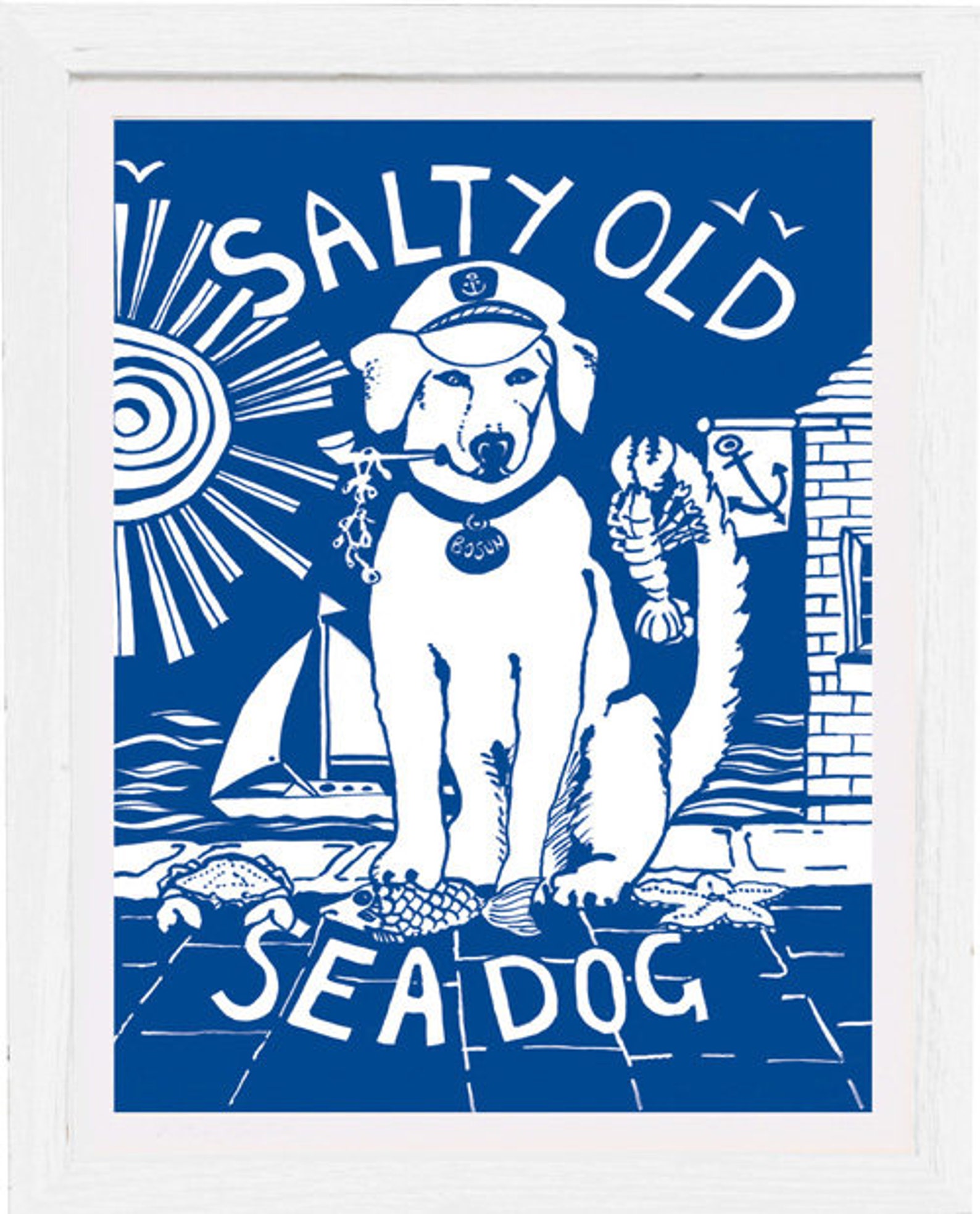 Sailing Dog Art Print, Wall Art, Sailing Art Print, Coastal Art, Blue ...