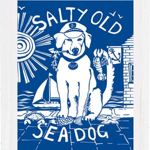 Sailing Dog Art Print, Wall Art, Sailing Art Print, Coastal Art, Blue ...