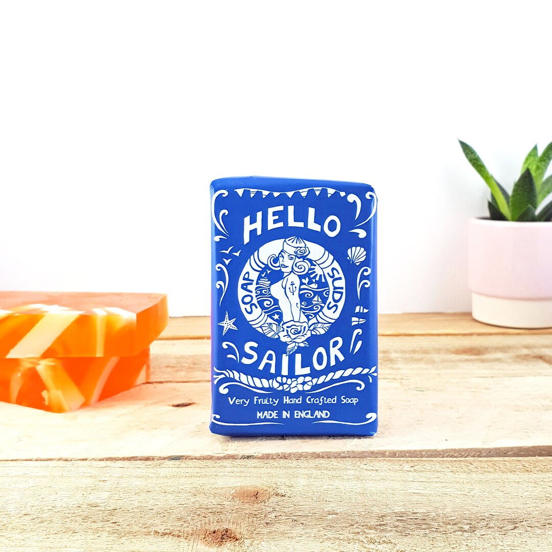 Hand Made Soap With Hello Sailor Tattoo Inspired Design in Blue and ...