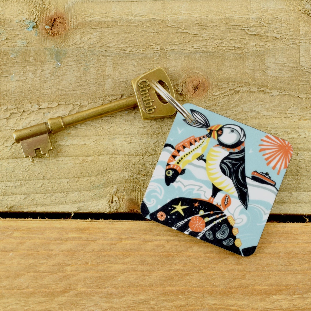 Key Ring, Puffin, Melamine, Pocket Money Gift, Seabird, Stocking Filler ...