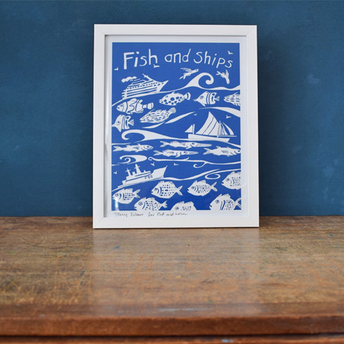 Fish Art Print Wall Art Blue and White Print Boat Print | Etsy UK