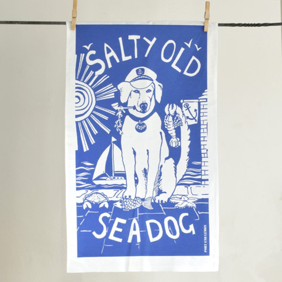 Tea Towel, Galley Cloth, Drying Cloth, Blue and White, Dog Tea Towel ...