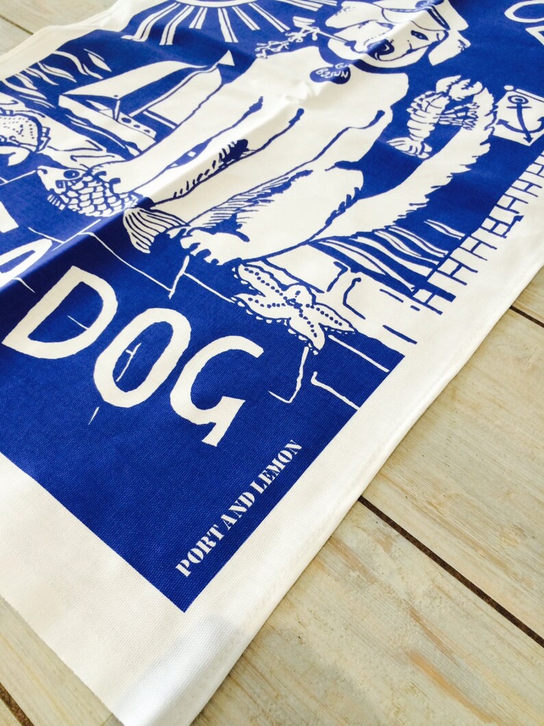 Tea Towel, Galley Cloth, Drying Cloth, Blue and White, Dog Tea Towel ...