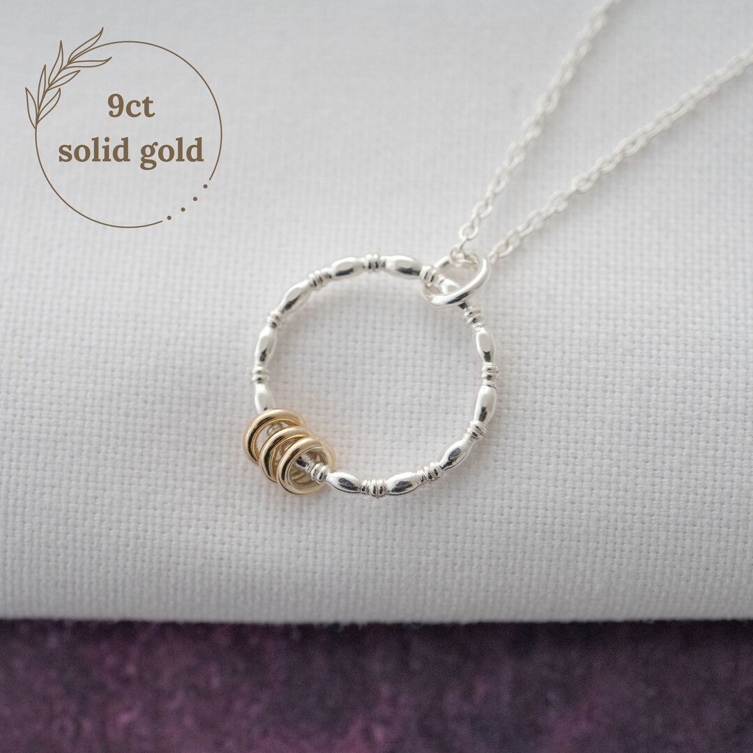 30th Birthday 9ct Gold and Sterling Silver Circle Necklace, 3 Ring ...