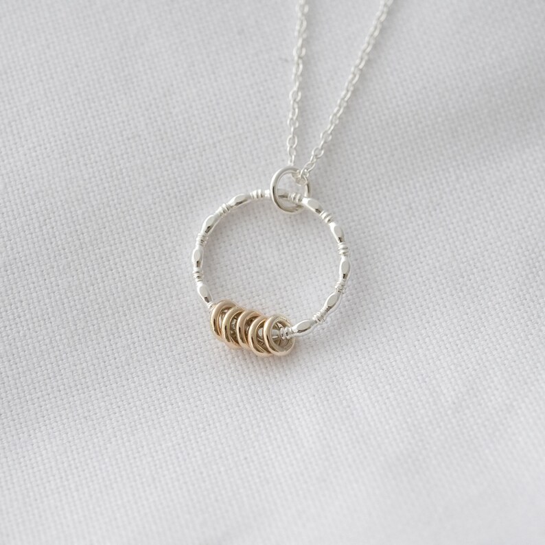 50th Birthday 9ct Gold and Sterling Silver Circle Necklace, 5 Ring ...