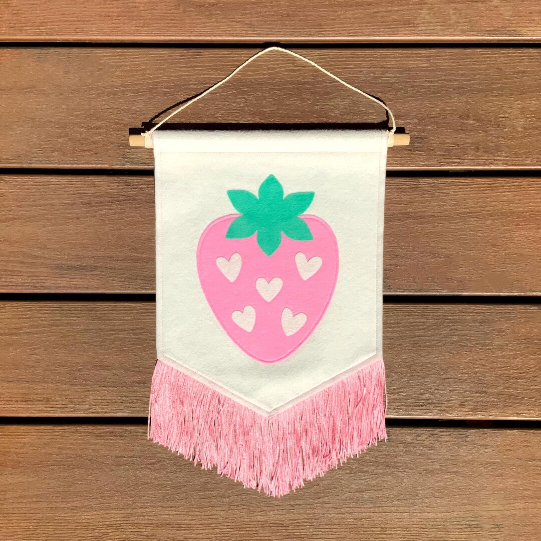 Strawberry (light Pink) Felt Handmade Banner With Fringe, 12" X 18" - Etsy