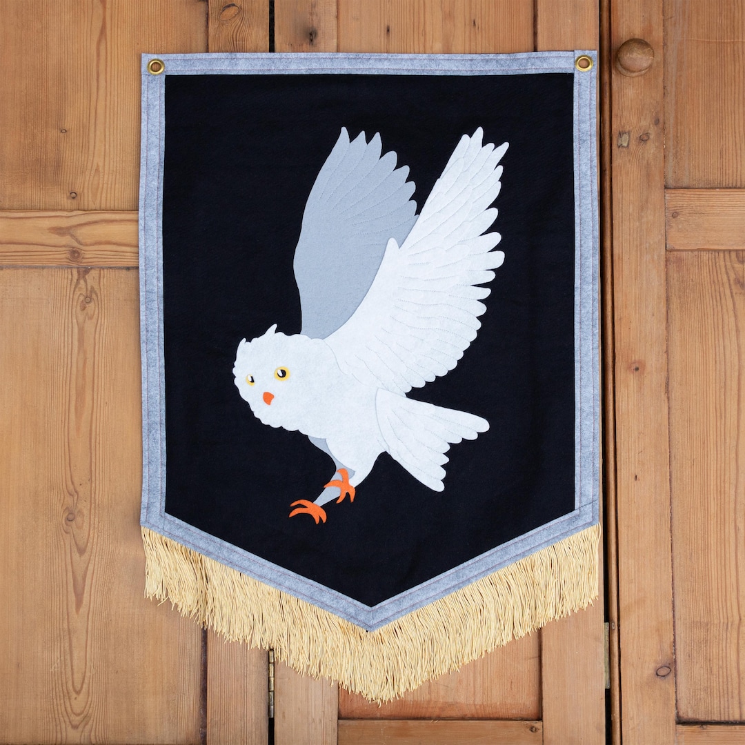 Flying White Owl Felt Handmade Banner With Fringe, 20" X 30" - Etsy