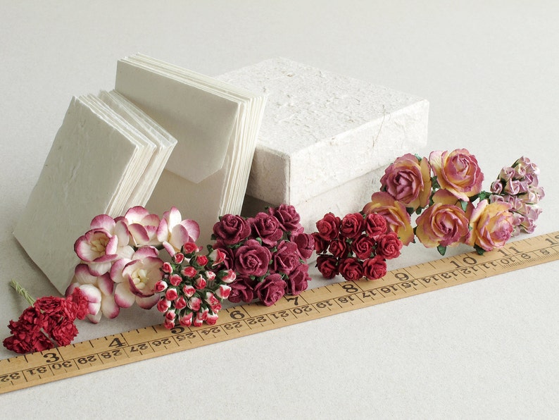 Burgundy Paper Flower Gift Set Assorted flowers & mini card | Etsy
