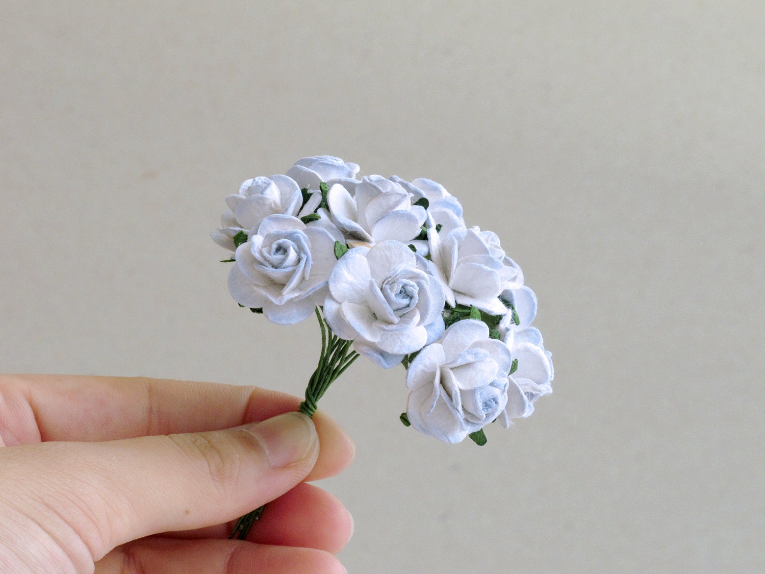 20mm Pale Blue Paper Roses 10 mulberry paper roses with wire | Etsy