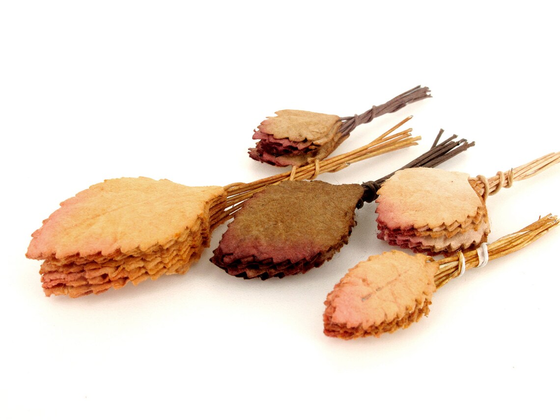 50 Mini Brown Paper Leaves Assorted Autumn Leaves With Wire - Etsy