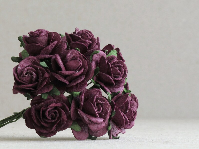 20mm Plum Paper Roses 10 purple mulberry paper flower with | Etsy