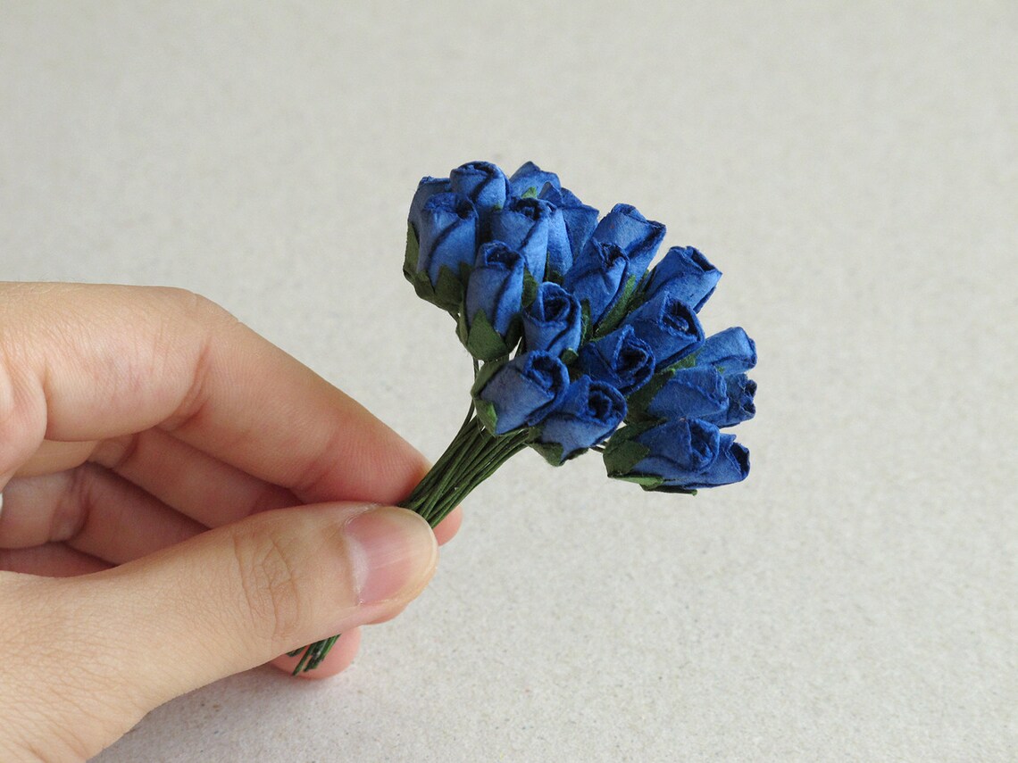 7mm Royal Blue Rose Buds 25 Mulberry Paper Roses With Wire - Etsy