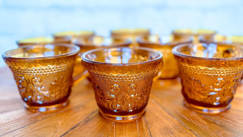 Vintage Indiana Glass Company Amber Glass Tea Cups, 1970’s, Sold ...