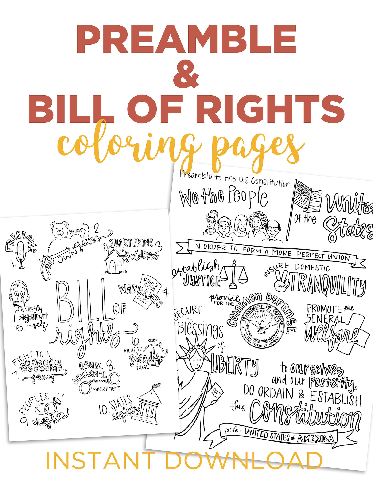 Color the Preamble and Bill of Rights - Etsy