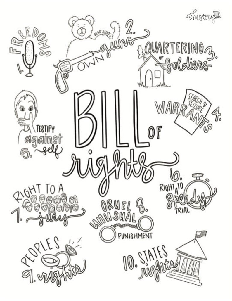 Color The Preamble And Bill Of Rights Teaching Sketch Coloring Page